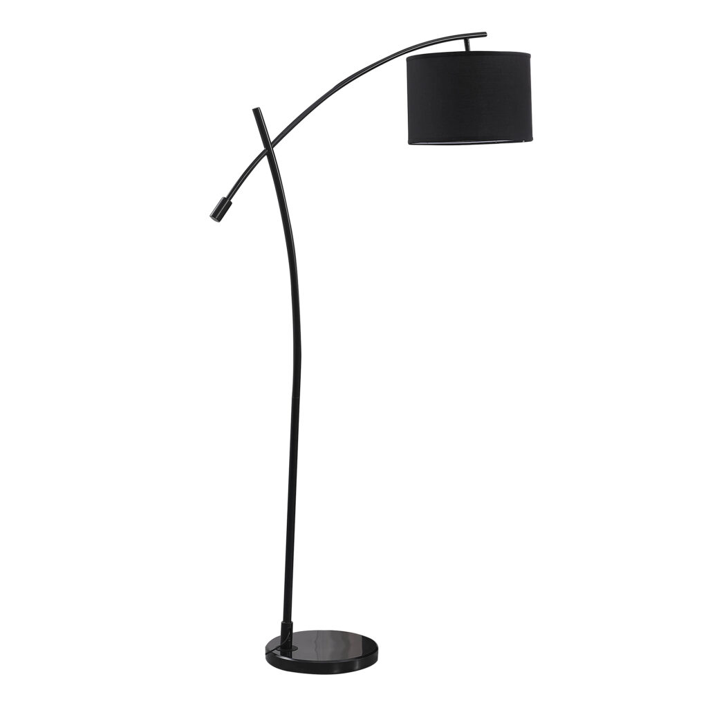 65″ in OSCAR PENDULUM STYLE BLACK METAL FLOOR LAMP ON BLACK MARBLE BASE